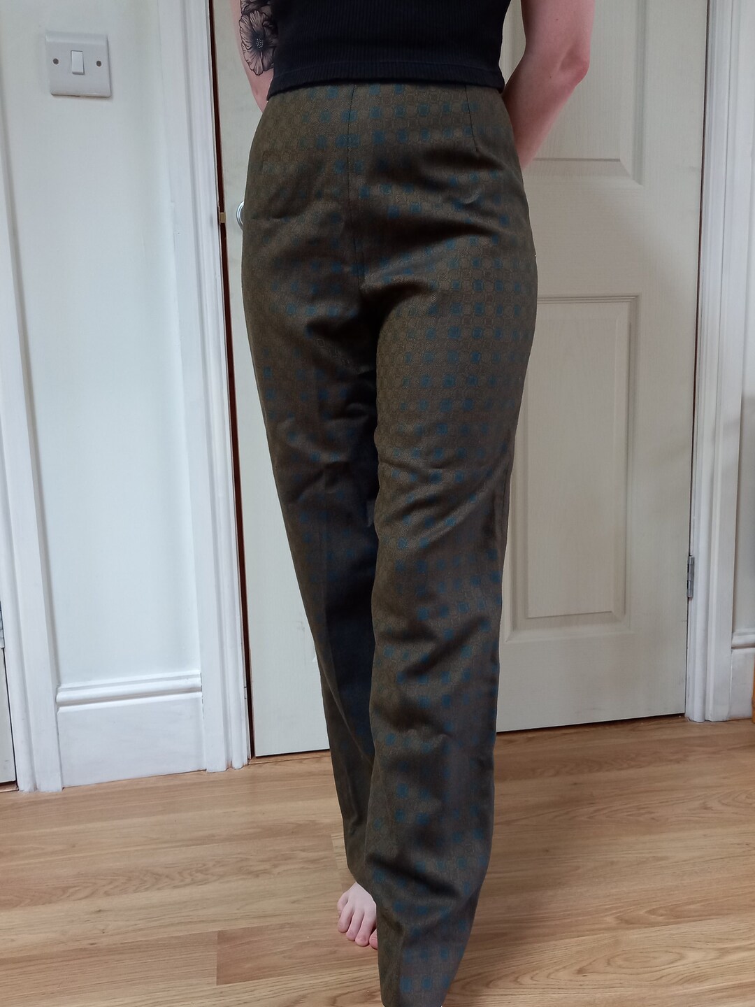 Vintage Womens 70s High Waisted Green Check Trousers Size Small - Etsy UK