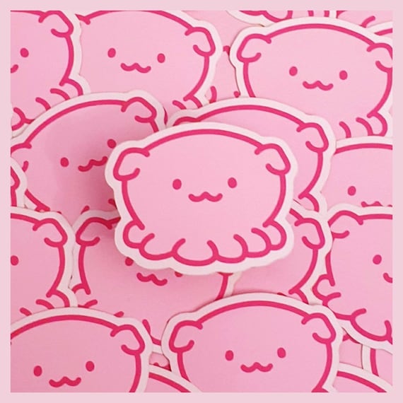 Cute Matte Vinyl Sticker Pink Umbrella Octopus | Etsy