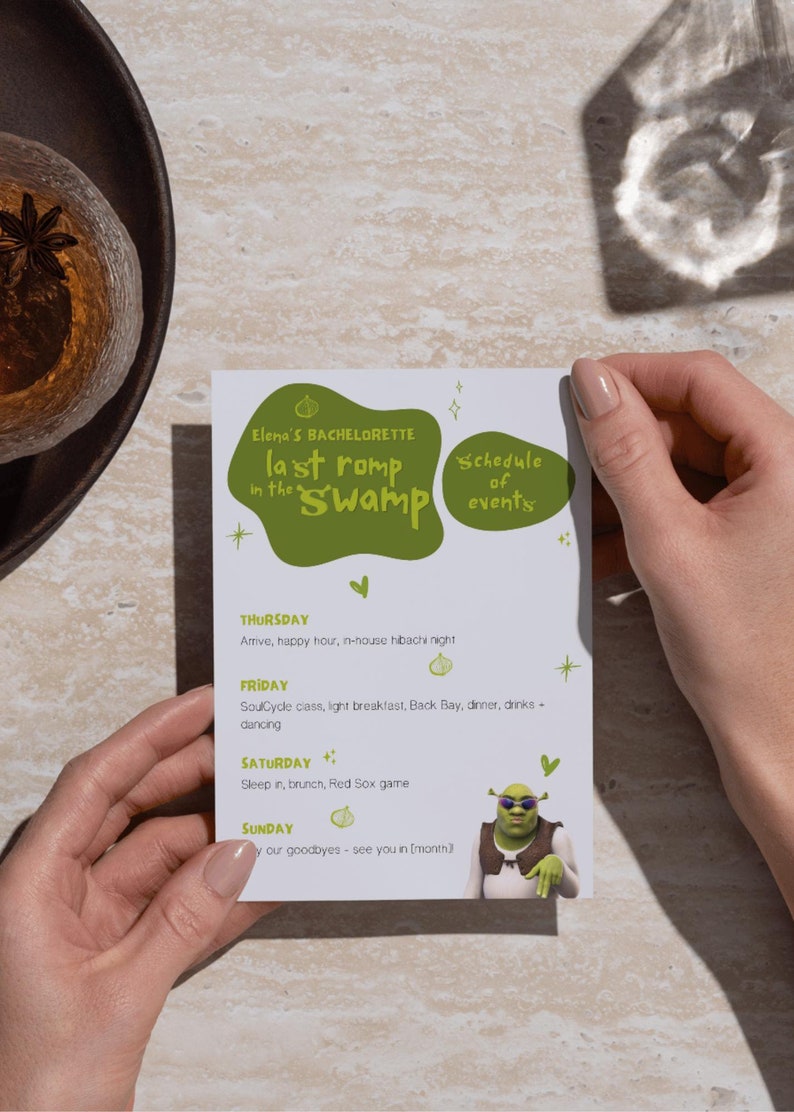 Shrek Bachelorette Party Itinerary Template - Etsy