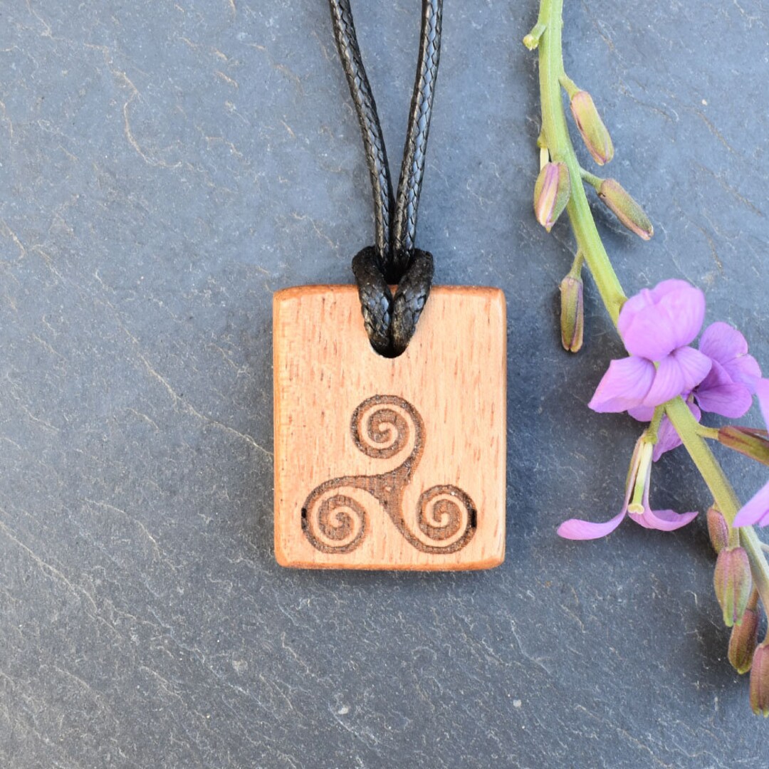 Irish Celtic Knot Triskele / Triskelion Teak Wood Pendant Necklace ...