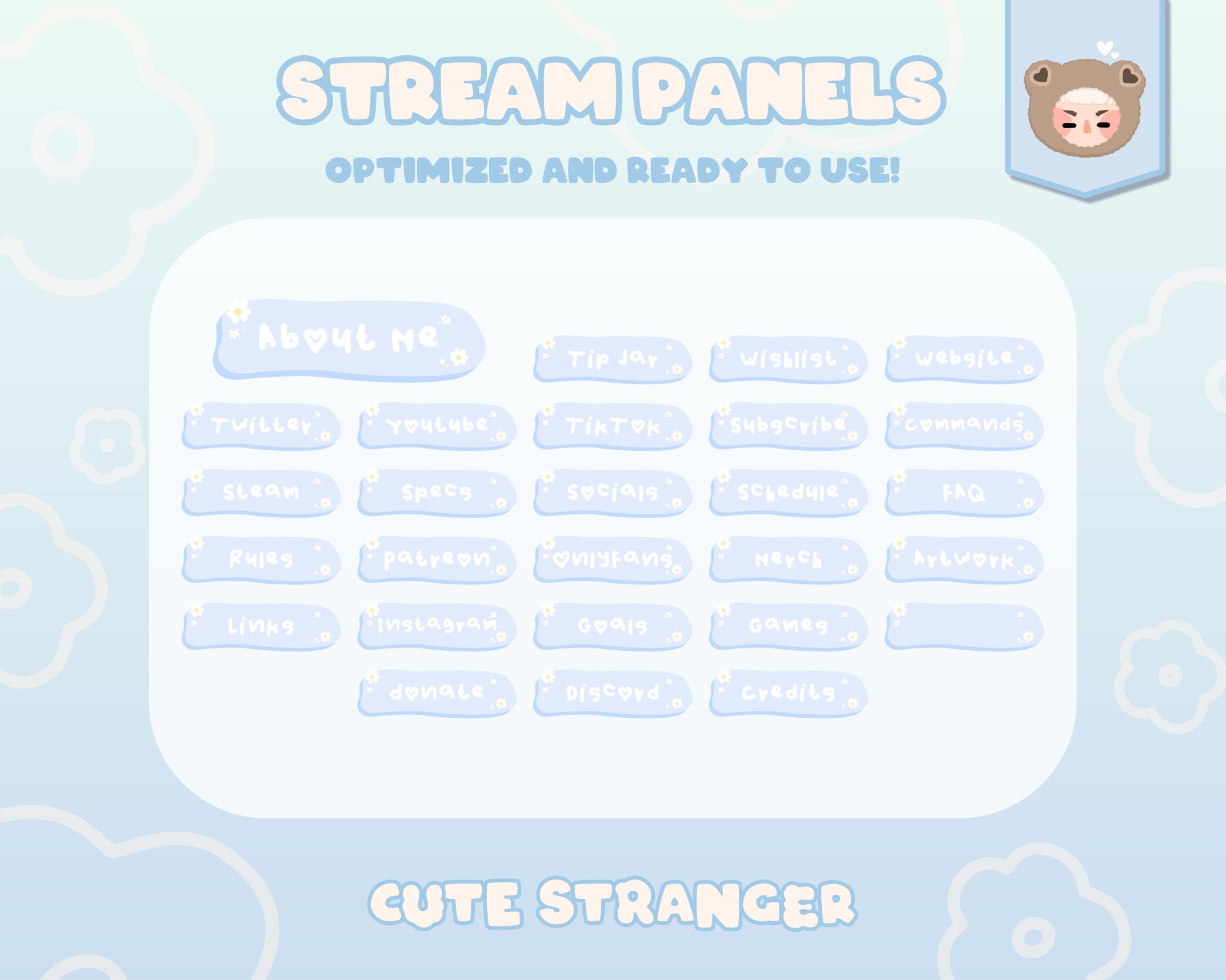 BLUE DAISY Twitch Panels / Stream Graphics / Cute / Streamer / Sparkle ...