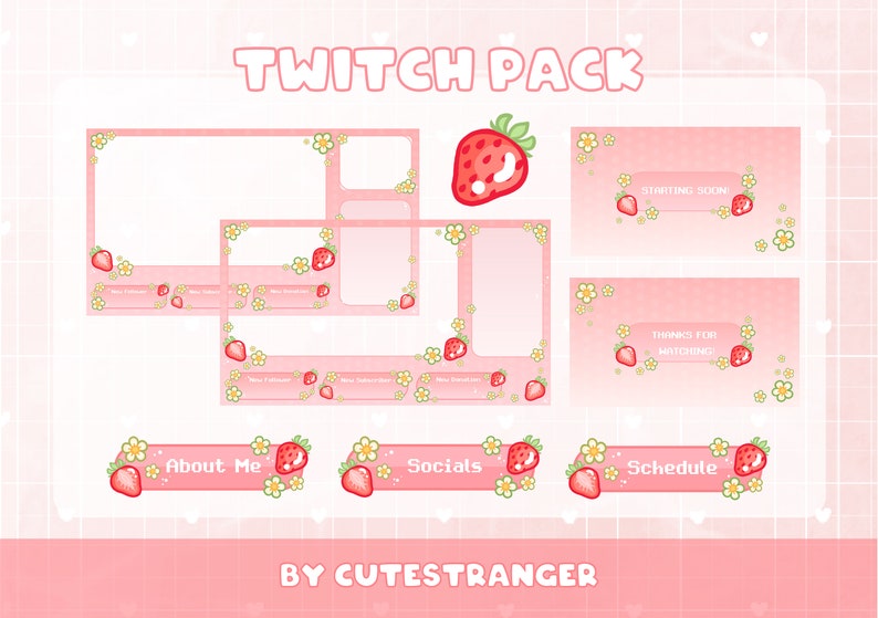 Strawberry Stream Package Twitch / Stream Graphics / Cute / - Etsy