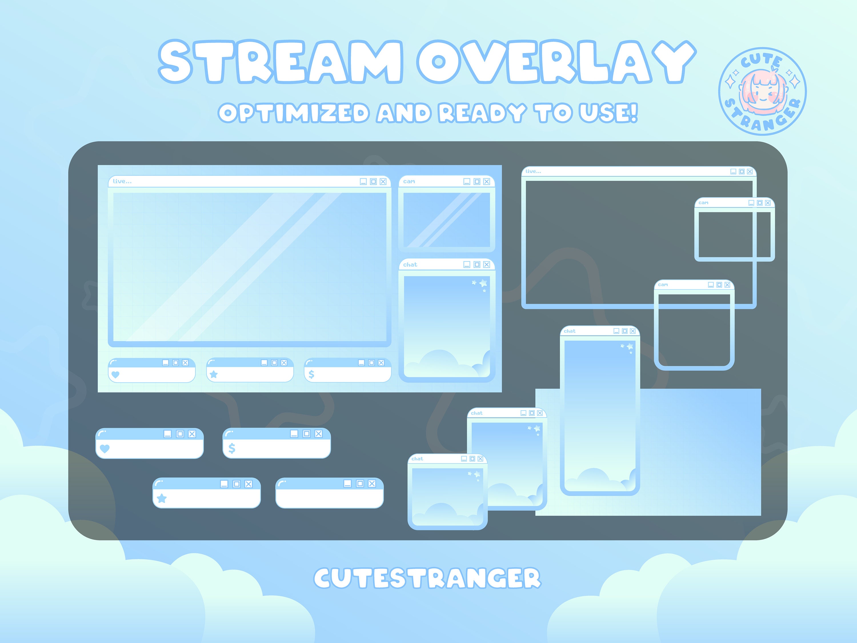 BLUE DESKTOP Twitch Overlay / Stream Graphics / Cute / Streamer ...