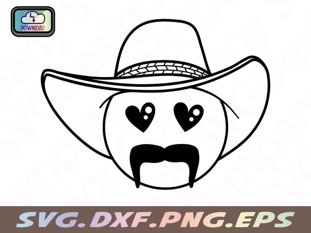 Cowboy Svg for Craft Cutting Machines, Fu Manchu Smiley Face Cowboy Svg ...