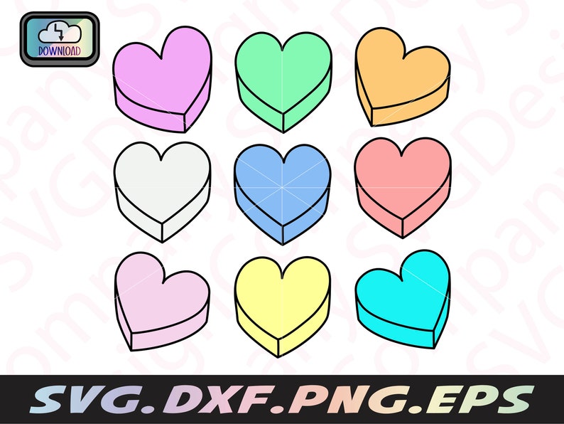 Blank Conversation Hearts Svg, Blank Candy Hearts Svg for Valentines ...