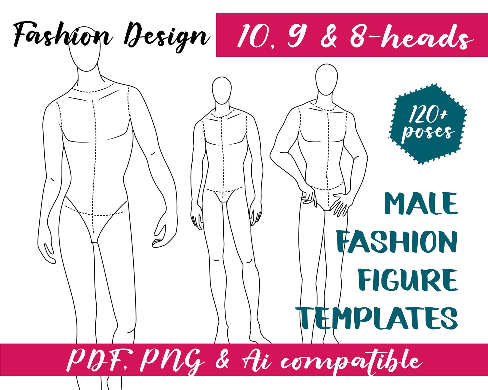 120+ Male Fashion Figure Templates PDF, 10, 9, 8 Heads, Figure Template ...