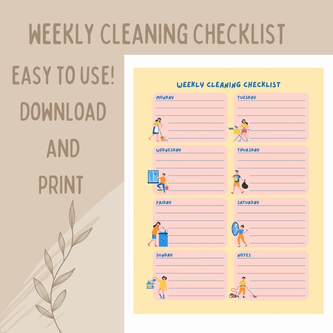 Weekly Cleaning Check List, Download and Print, Daily Planner - Etsy