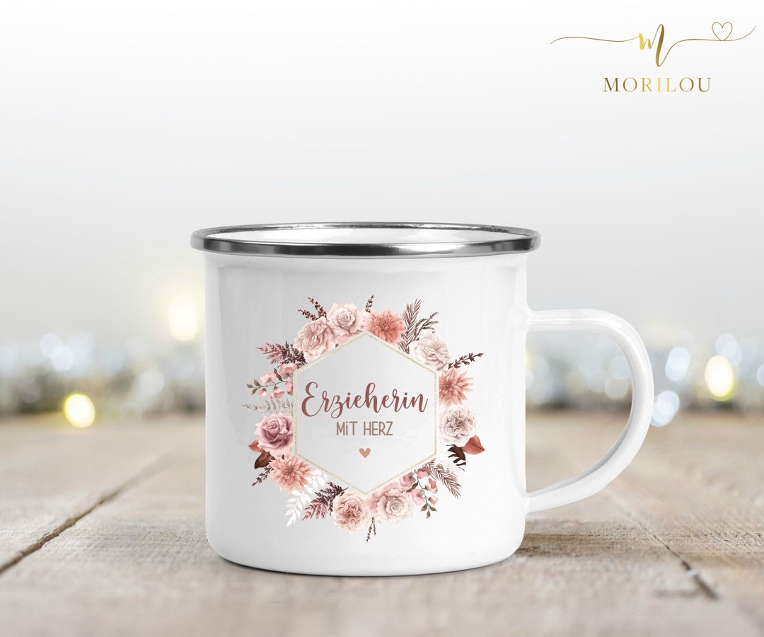 Gift ENAMEL MUG educator With Heart / Cup for Educator, Childminder ...