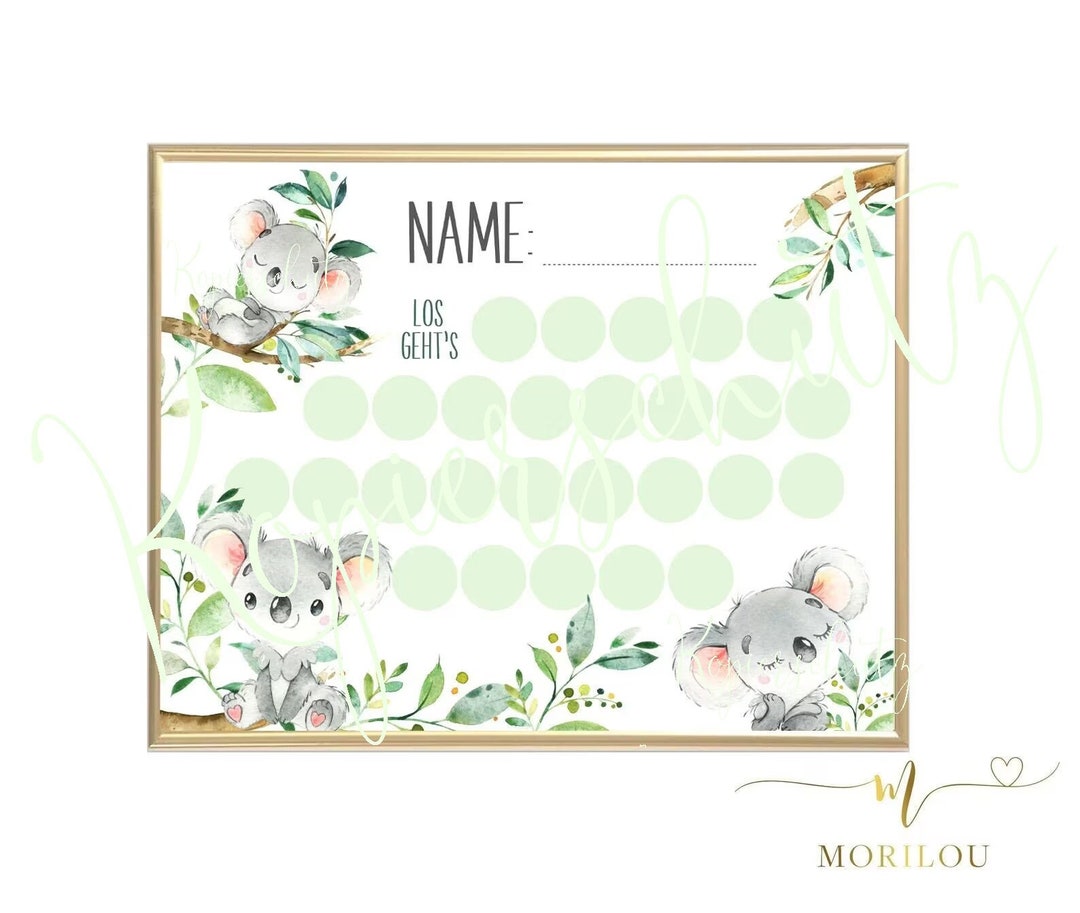 REWARD CHART for Children to Print Koala Bear, Animals, Bonus ...