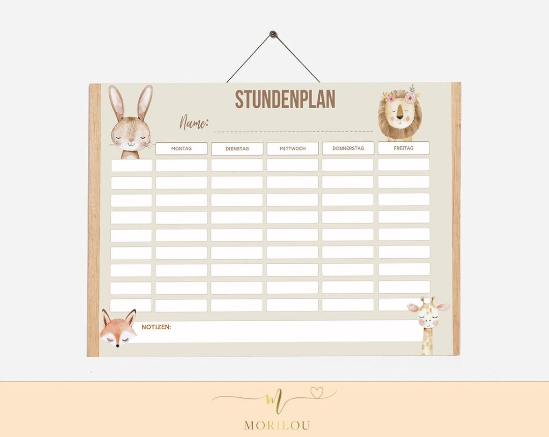 TIMETABLE "animals" for Children to Print | Boho, Rabbit, Giraffe, Fox ...
