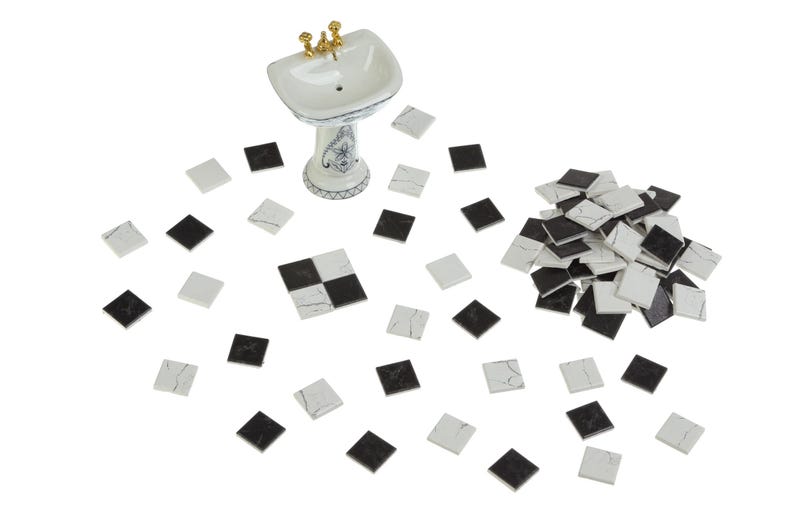 Miniature Dollhouse Flooring Tiles, 1:12 Scale Floor, Small Black and ...