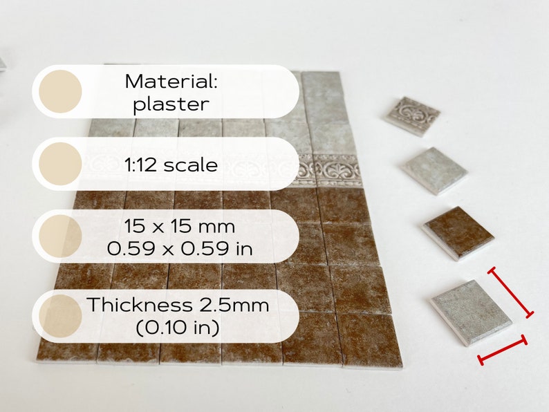 Dollhouse Wall Tiles, Miniature Kitchen Backsplash, 1:12 Scale Small ...