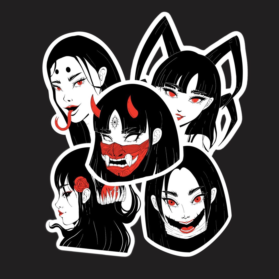 Demon Girls Sticker Kuchisake Oni Girl Sticker Japanese | Etsy