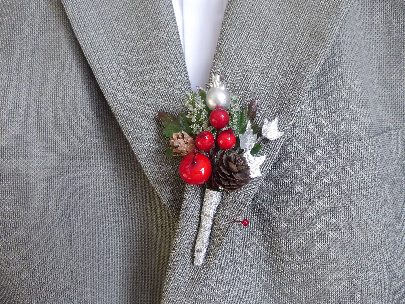 Christmas Buttonhole, Party Decor, Celebrations, Red,green,silver ...