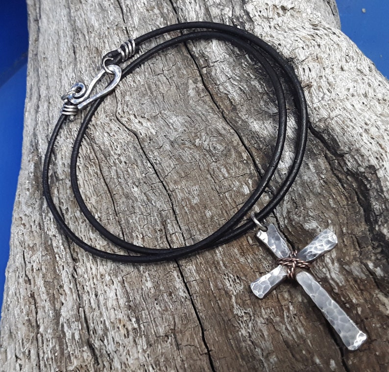 Handmade Hammered Sterling Silver Cross With Copper Wrap - Etsy