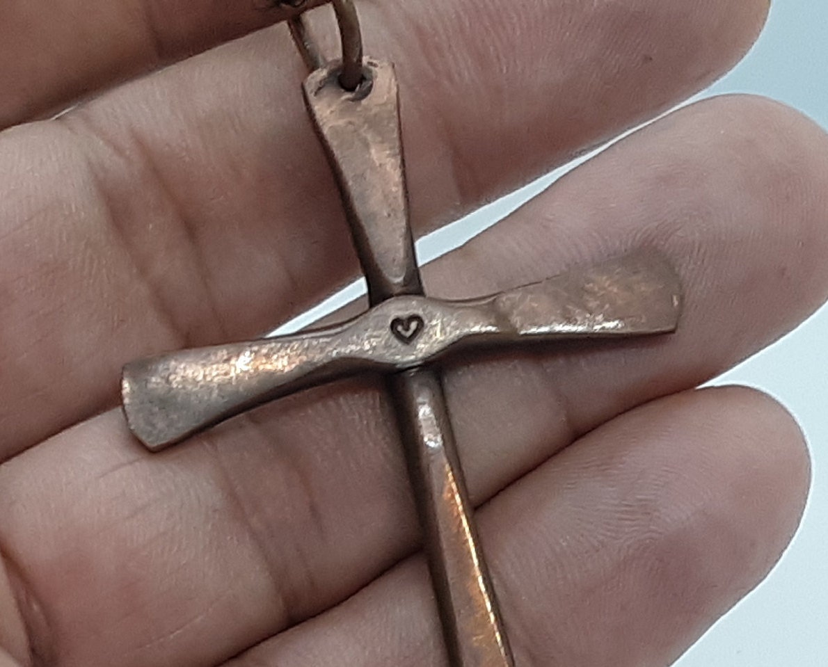 Handmade Hammered Copper Cross With Heart Available as - Etsy