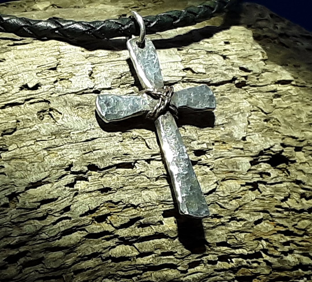 Handmade Hammered Sterling Silver Cross Pendant With Copper Wrap - Etsy