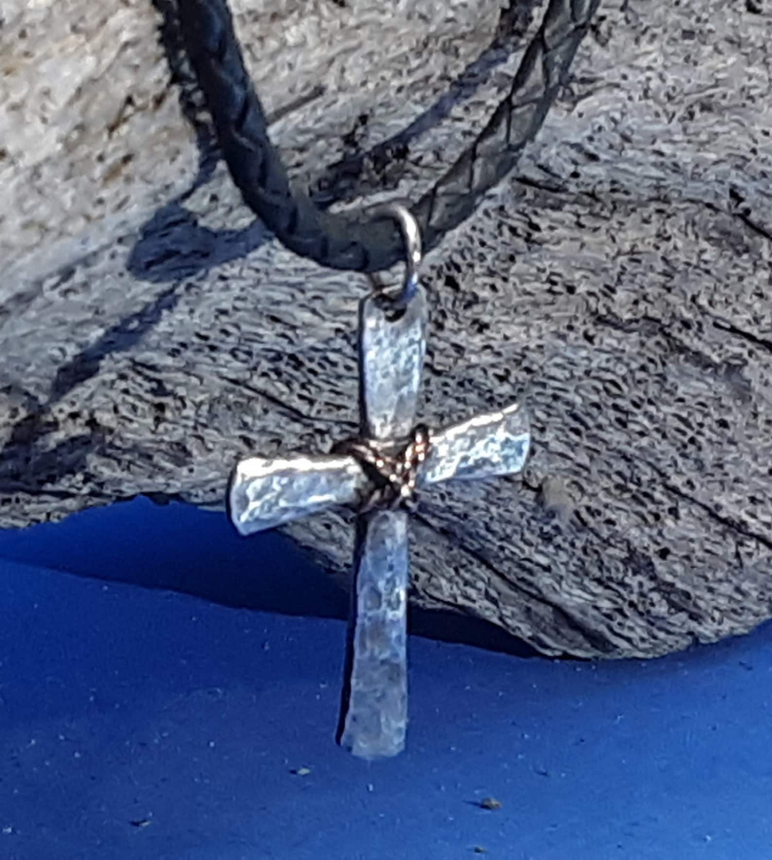 Handmade Hammered Sterling Silver Cross With Copper Wrap - Etsy