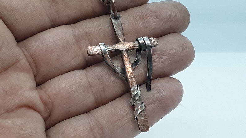 Handmade Copper Cross with Solid Sterling Silver Drape | Etsy