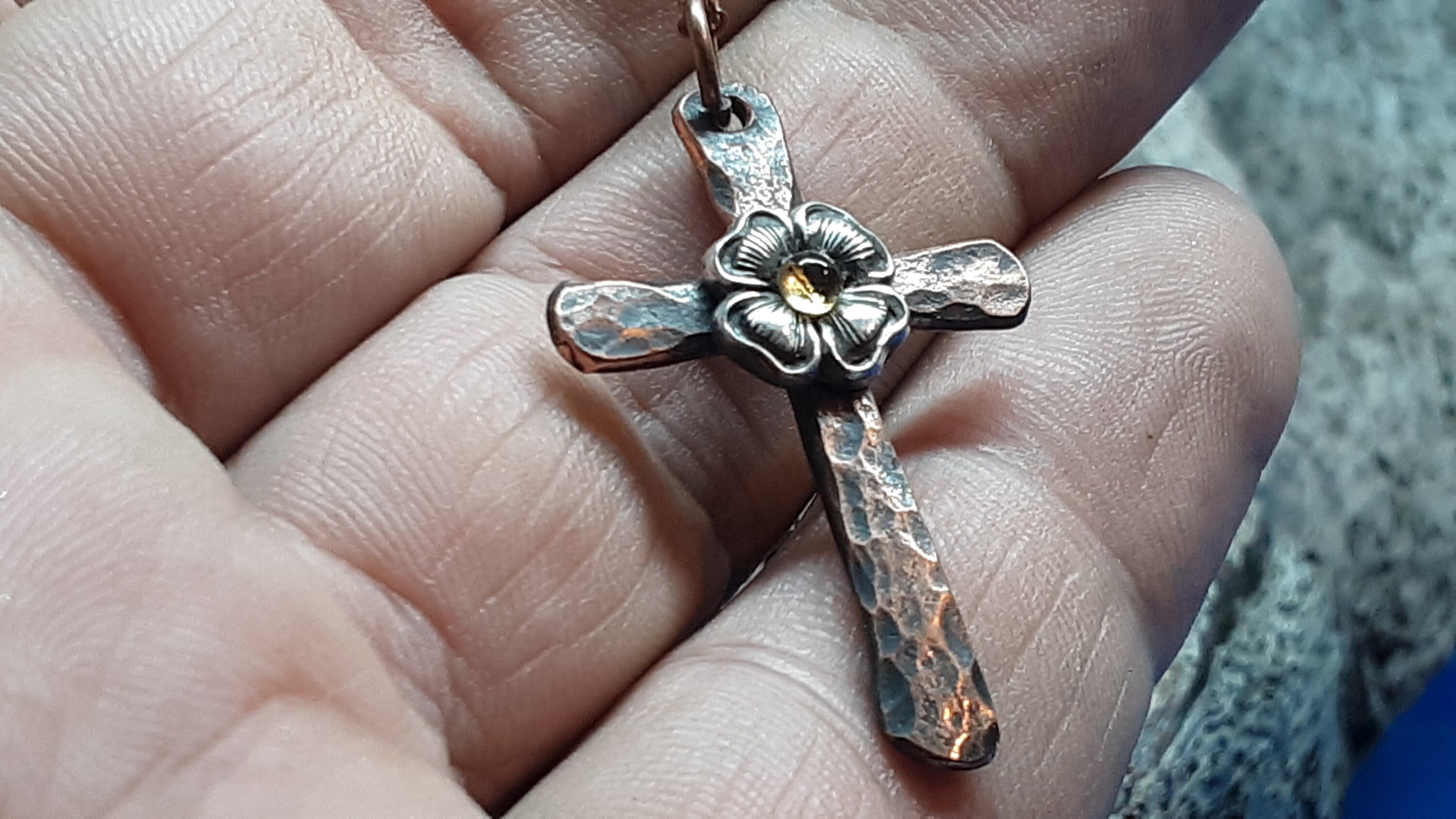 Handmade Hammered Copper Cross Pendant: Sterling Silver Dogwood ...