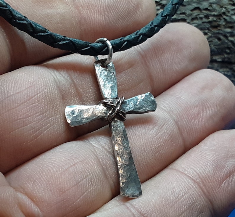 Handmade Hammered Sterling Silver Cross With Copper Wrap - Etsy