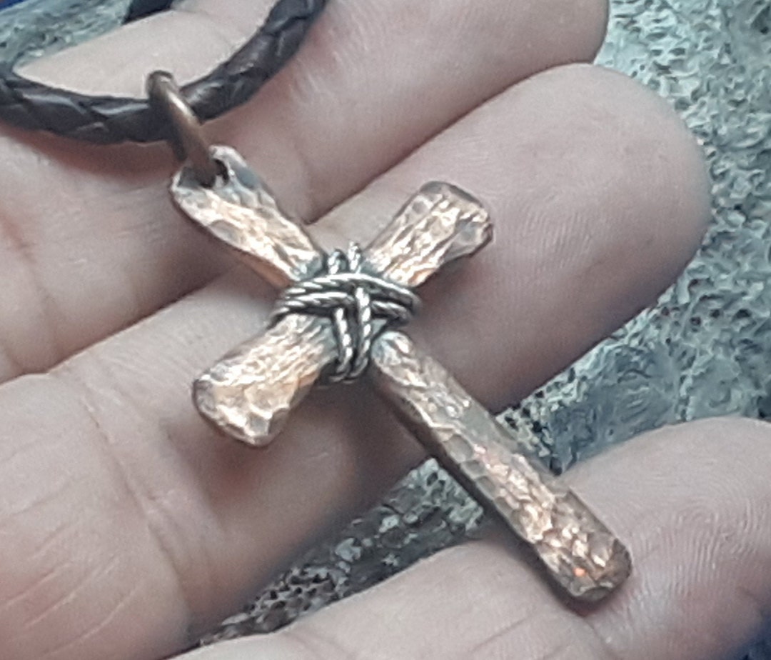 Handmade Hammered Copper Cross Pendant With Sterling Silver Wrap - Etsy
