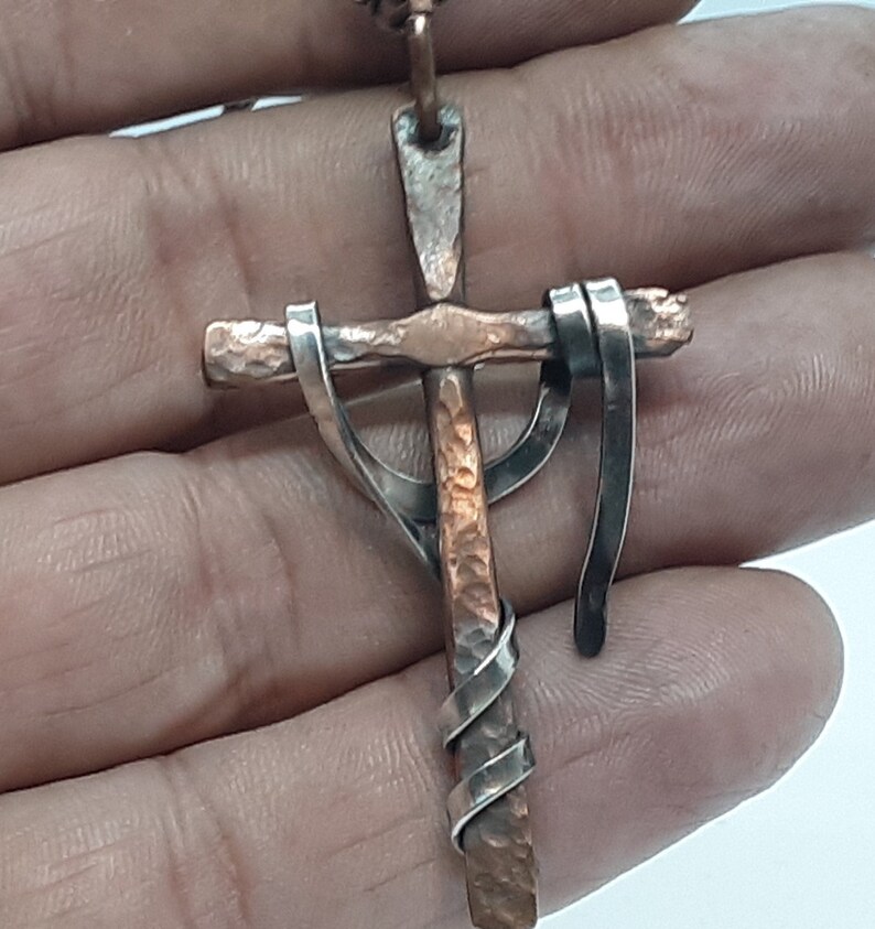 Handmade Copper Cross with Solid Sterling Silver Drape | Etsy