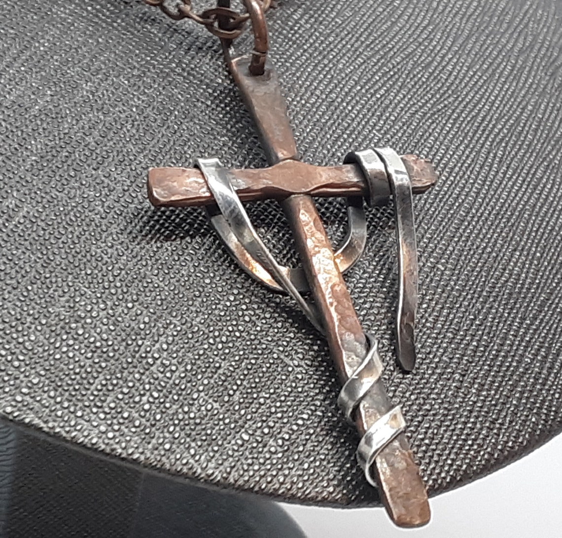 Handmade Copper Cross with Solid Sterling Silver Drape | Etsy