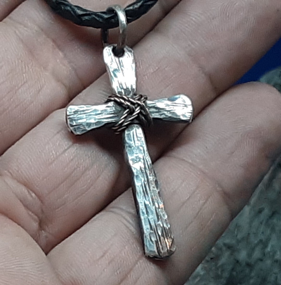 Handcrafted Sterling Silver Cross Pendant With Copper Wrap - Etsy