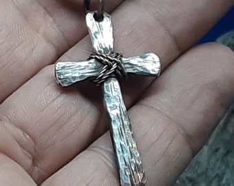 Handmade Hammered Sterling Silver Cross With Copper Wrap, Available as ...