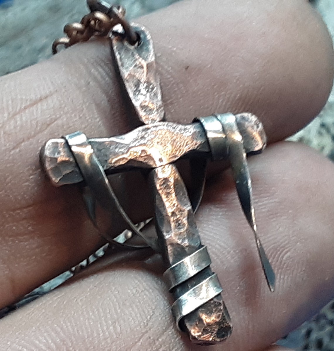 Handmade Copper Cross With Solid Sterling Silver Drape, Handcrafted ...