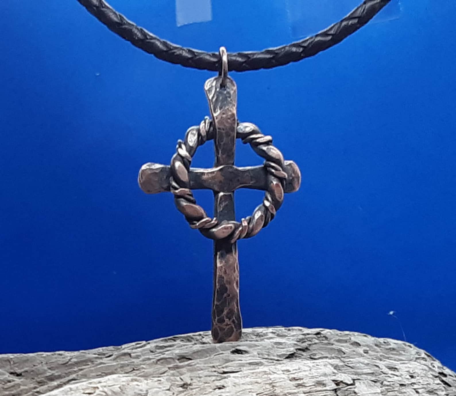 Handmade Hammered Copper Celtic Cross on Leather Cord | Etsy