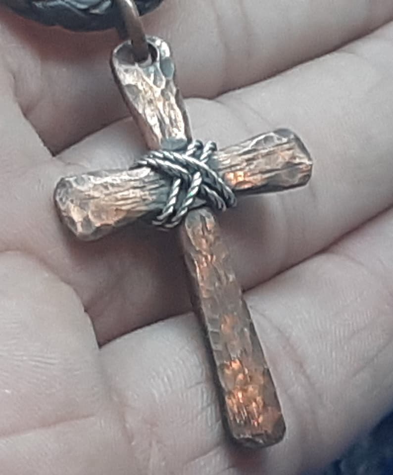 Handmade Hammered Copper Cross Pendant With Sterling Silver Wrap - Etsy