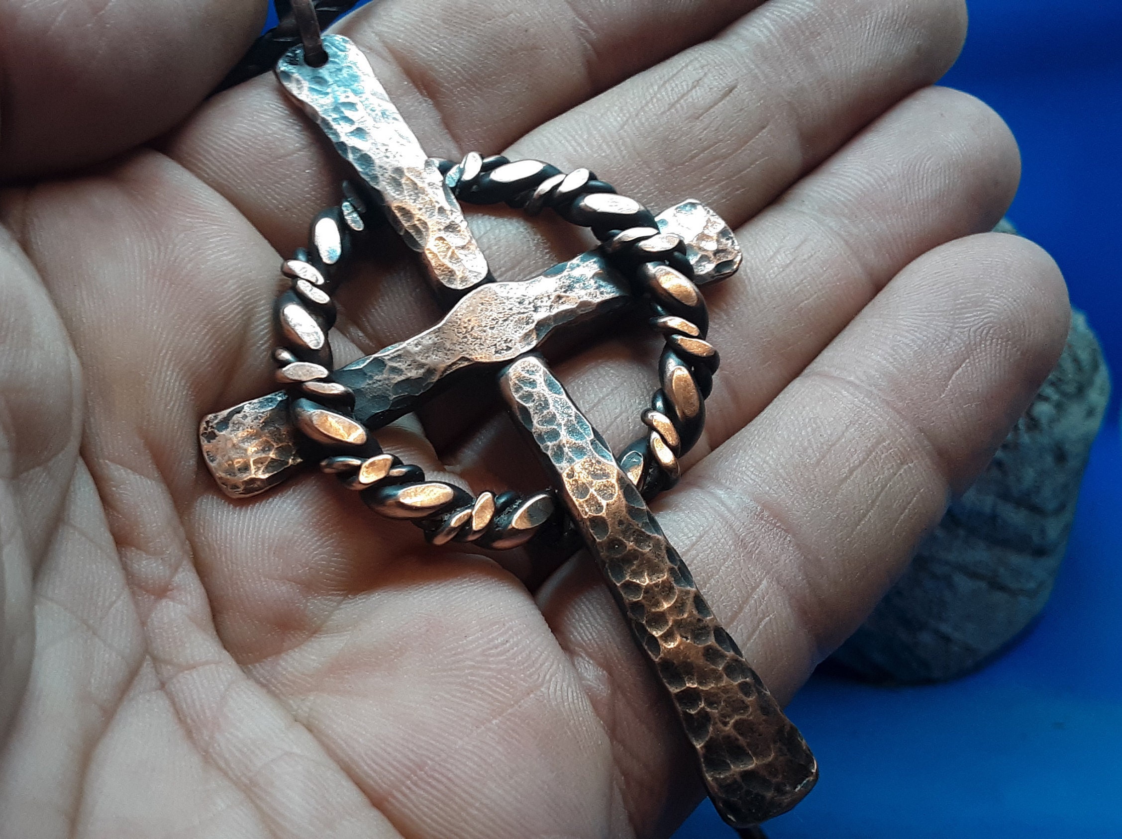 Handmade Hammered Copper Celtic Cross on Leather Cord | Etsy