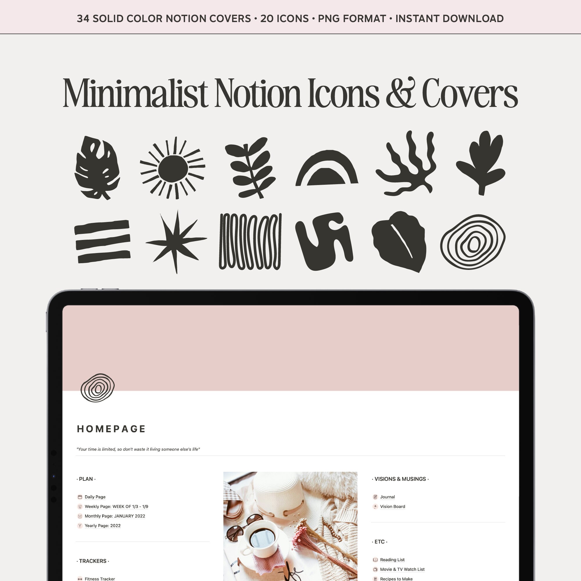 Minimalist Notion Icons and Covers - Notion Customization Bundle - Etsy