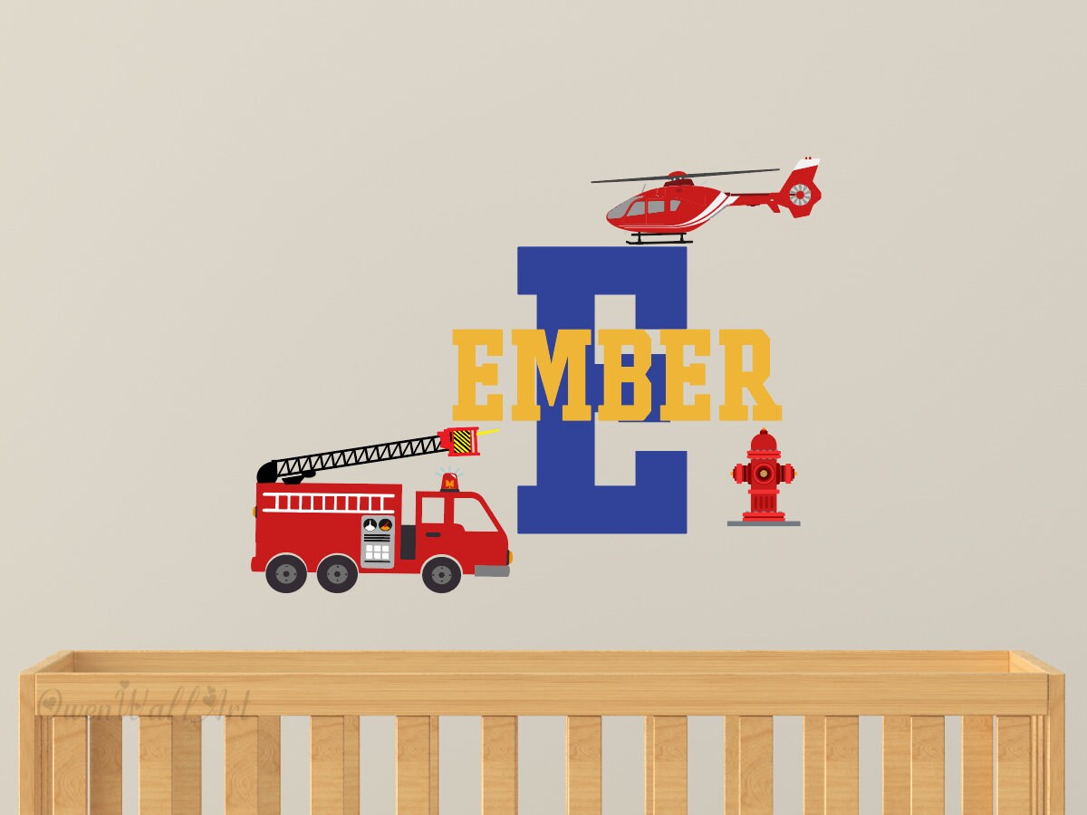Custom Name Firetruck Decal Firetruck Wall Decals Boys | Etsy