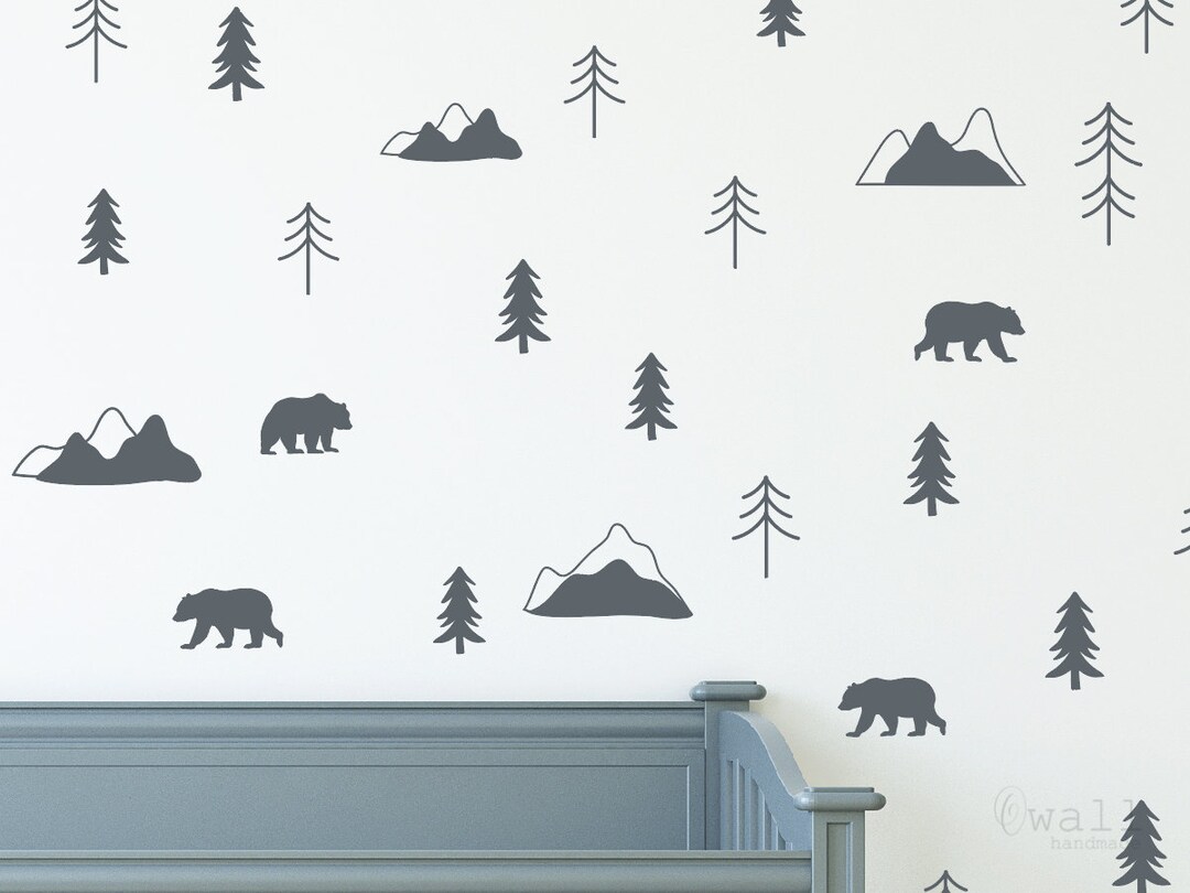 Mountains Wall Decal Pines Decal Bears Decal,woodland Bear Pattern ...
