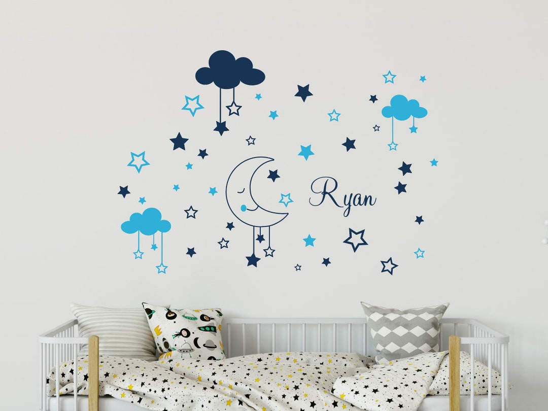 Stars Clouds With Name Decal, Personalized Name Wall Sticker , Kids ...