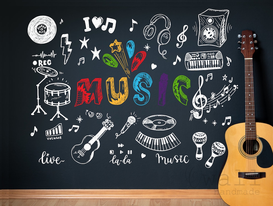 Music Studio Graffiti Wall Decal: Colorful Musical Instruments Sticker ...