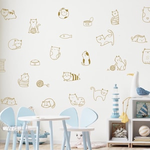 26 Pieces Minimalist Cat Wall Decal Cat Stylish Cat Wall Stickers ...