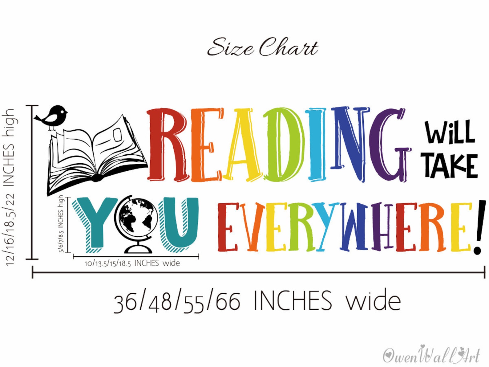 Reading Will Take You Everywhere Inspirational Quote Wall Decal Sticker ...