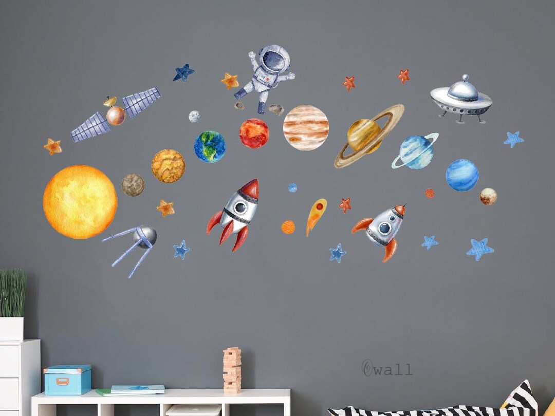 Solar System Wall Decals: Peel & Stick Space Rocket Astronaut Stickers ...