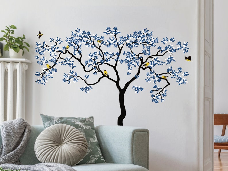 Blowing Tree Wall Decal Leafy Tree Wall Art Tree Wall Decor - Etsy