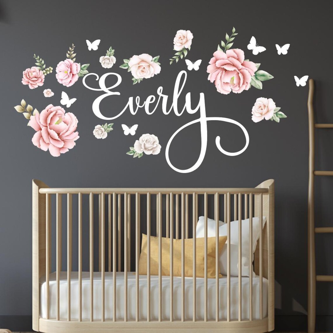 Personalized Flower Butterfly Name Wall Decal: Dreamy Girl Room Decor ...
