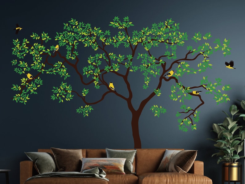 Blowing Tree Wall Decal Leafy Tree Wall Art Tree Wall Decor - Etsy