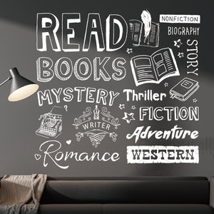 Literary Doodle Wall Decal: Reading Theme, School Decor - Etsy