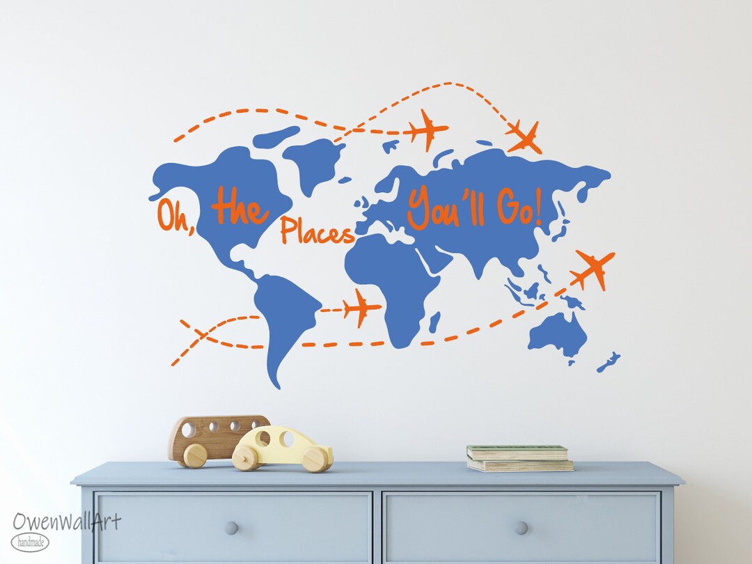 Airplane World Map Wall Decal: Nursery Travel Decor - Etsy