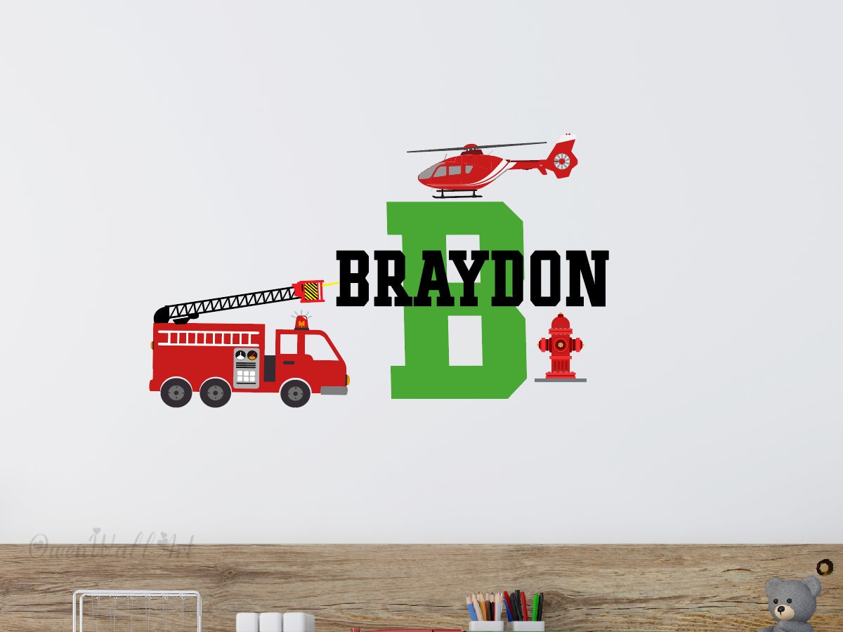 Custom Name Firetruck Decal Firetruck Wall Decals Boys | Etsy