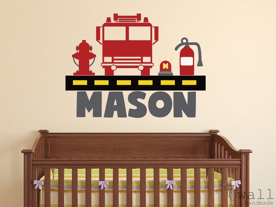 Custom Name Firetruck Wall Decal - Firetruck Wall Decals - Boys Room ...