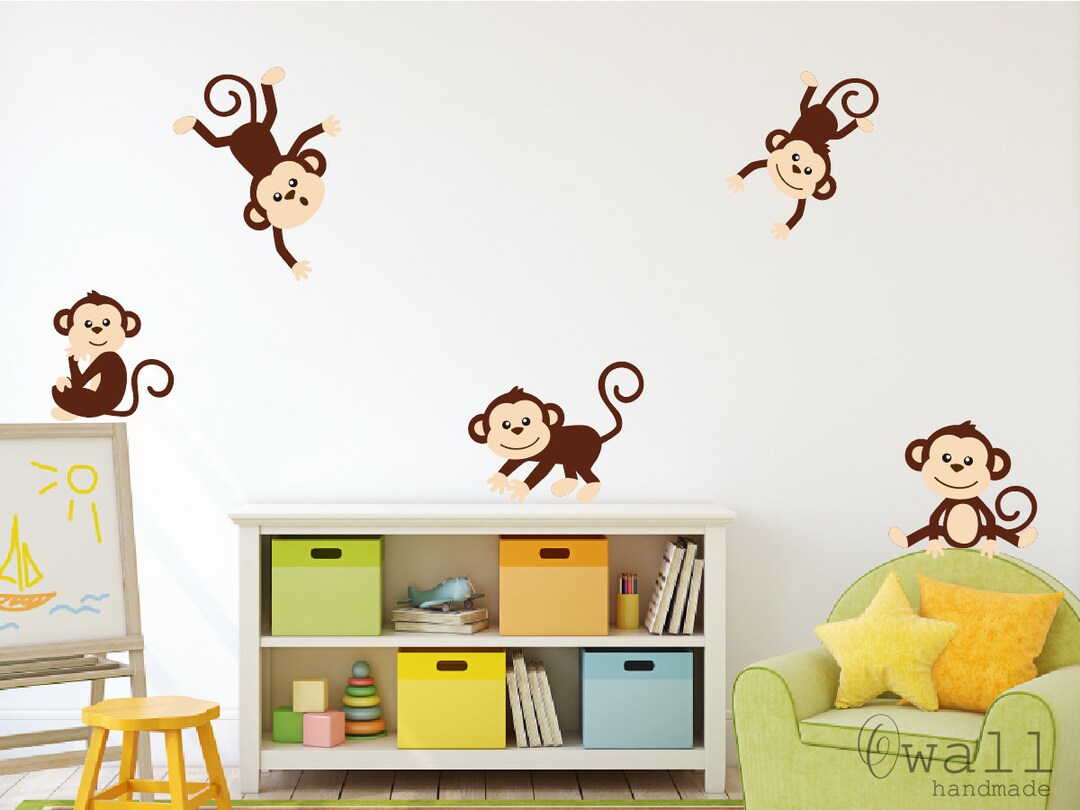 Monkey Wall Decals: 5-piece Peel & Stick Kids Nursery Decor - Etsy